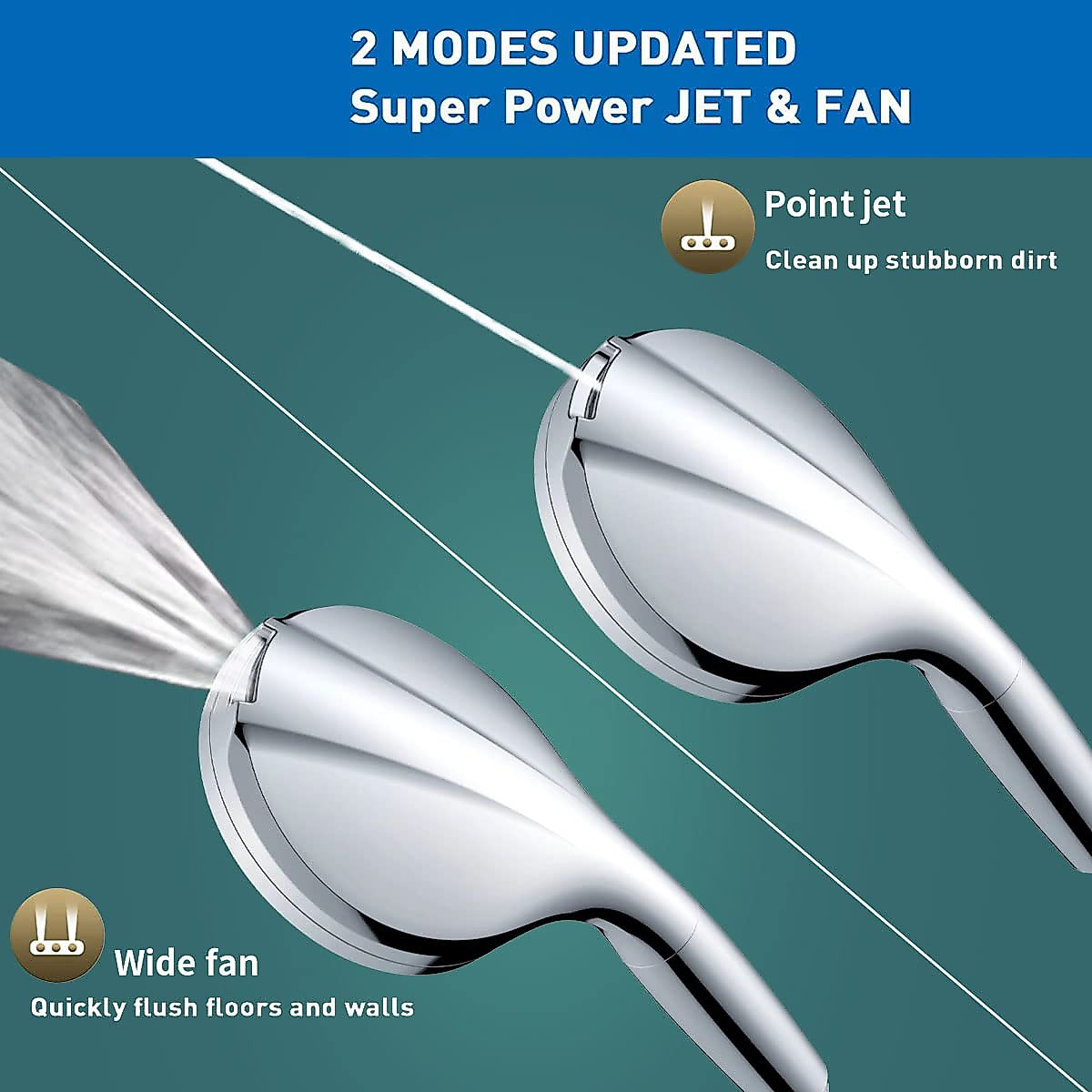 Acbaeta Modern 9-Setting Stainless Steel Shower Head with Handheld, 5-Inch Large Shower Head and 60-Inch Hose, 8 Spray and 2 Jet Modes, Powerful Filters and Water Saver Included