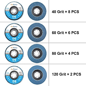 LotFancy Flap Discs 4 1/2 for Angle Grinder, 20PCS, Type 29, High Density Jumbo Sanding Disc Grinding Wheels, 40 60 80 120 Grit, Premium Zirconia Abrasive, 4.5" x 7/8"