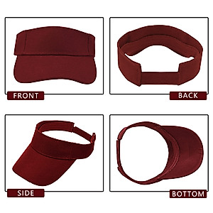 2 Pieces of Burgundy Sun Visor Hats Adjustable Sport Visors Cap Visors for Women and Men (One Size)
