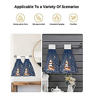 Nautical Adventure Ship Ocean Sailboat Hanging Kitchen Towels Soft Absorbent Hand Tie Towels Set with Hook&Loop,Rough Sea Waters Seascape Tea Bar Dish Cloths Towel for Bathroom Laundry Room BBQ,1pc