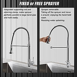 JIFEHO Spring Kitchen Sink Faucet, Household and Commercial Pull Down Type Pre-Rinse Faucet Features Spray & Stream Modes, High Arc Single Handle, 1 Hole Mount, Mix Hot & Cold Water, Chrome Finish