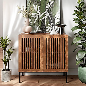 BVIUNTWO Storage Cabinet,31.5" Farmhouse Buffet Cabinet with Metal Base and Adjustable Shelf,Sideboard Coffee Bar Cabinet with 2 Doors for Kitchen,Dining Room,Living Room,Brown