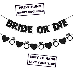 FAKTEEN Bride or Die Banner Bachelorette Party Decorations for Women Girls, Ring Black Heart Garland Bride to Be Sign Halloween Gothic Bridal Shower Engagement Wedding Party Supplies