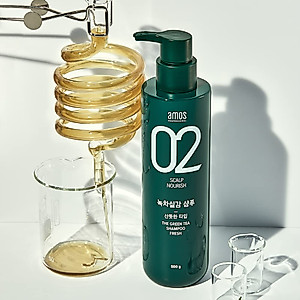 AMOS PROFESSIONAL The Green Tea Shampoo Refresh [For Oily Scalp] 17.6oz (500g) | Anti-Hair Loss Korean Hair Growth Shampoo for Cleanse Excess Sebum