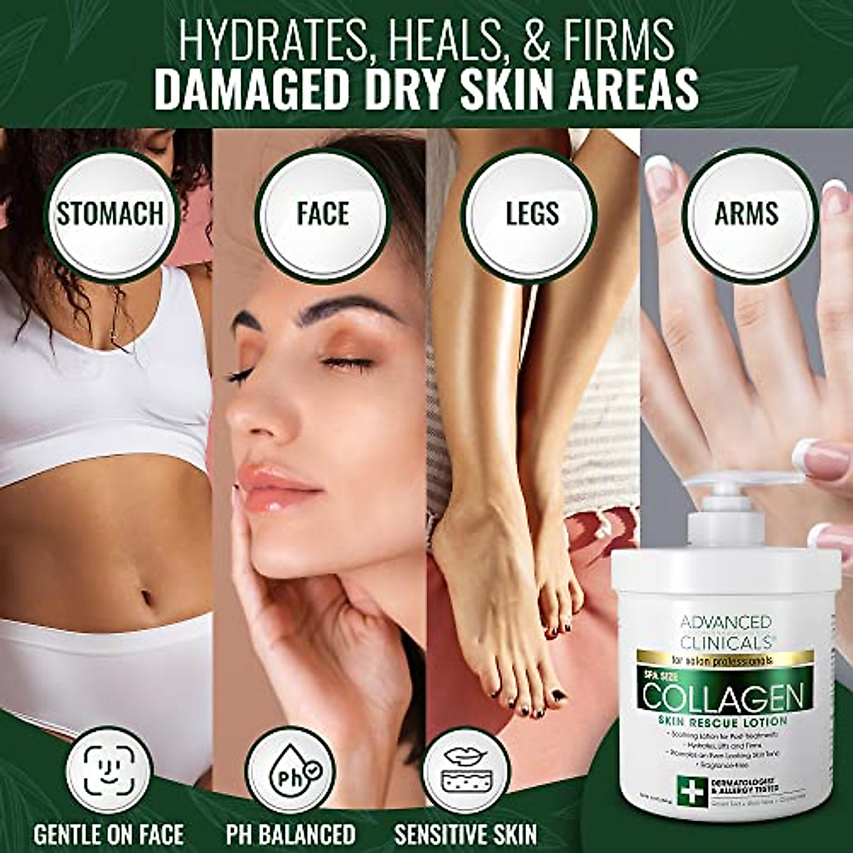 Advanced Clinicals Retinol Body Cream & Collagen Body Lotion Skin Care Set. Anti-Aging Body & Face Moisturizing Creams Repair Wrinkles, Fine lines, & Firm Sagging Skin. 16 Oz (2-Pack Bundle)