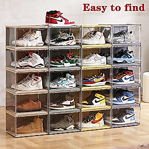 W XUEXIEWU K.T.Z Shoe Boxes，Clear Plastic Shoe Box，Sports Shoe Storage Box， Magnetic Side Open Stackable Shoe Box（Khaki 1PCS）