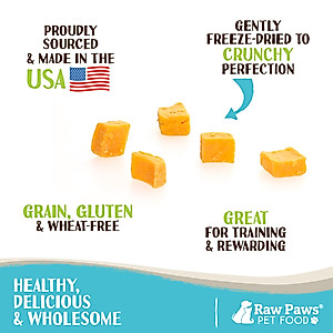Raw Paws Freeze Dried Cheddar Cheese Treats for Dogs, 3-oz - Crunchy Dog Cheese Puffs Made in USA, Natural Dried Cheese for Dogs - 100% Real Wisconsin Cheddar Cheese Bites for Dogs - Dog Cheese Treats