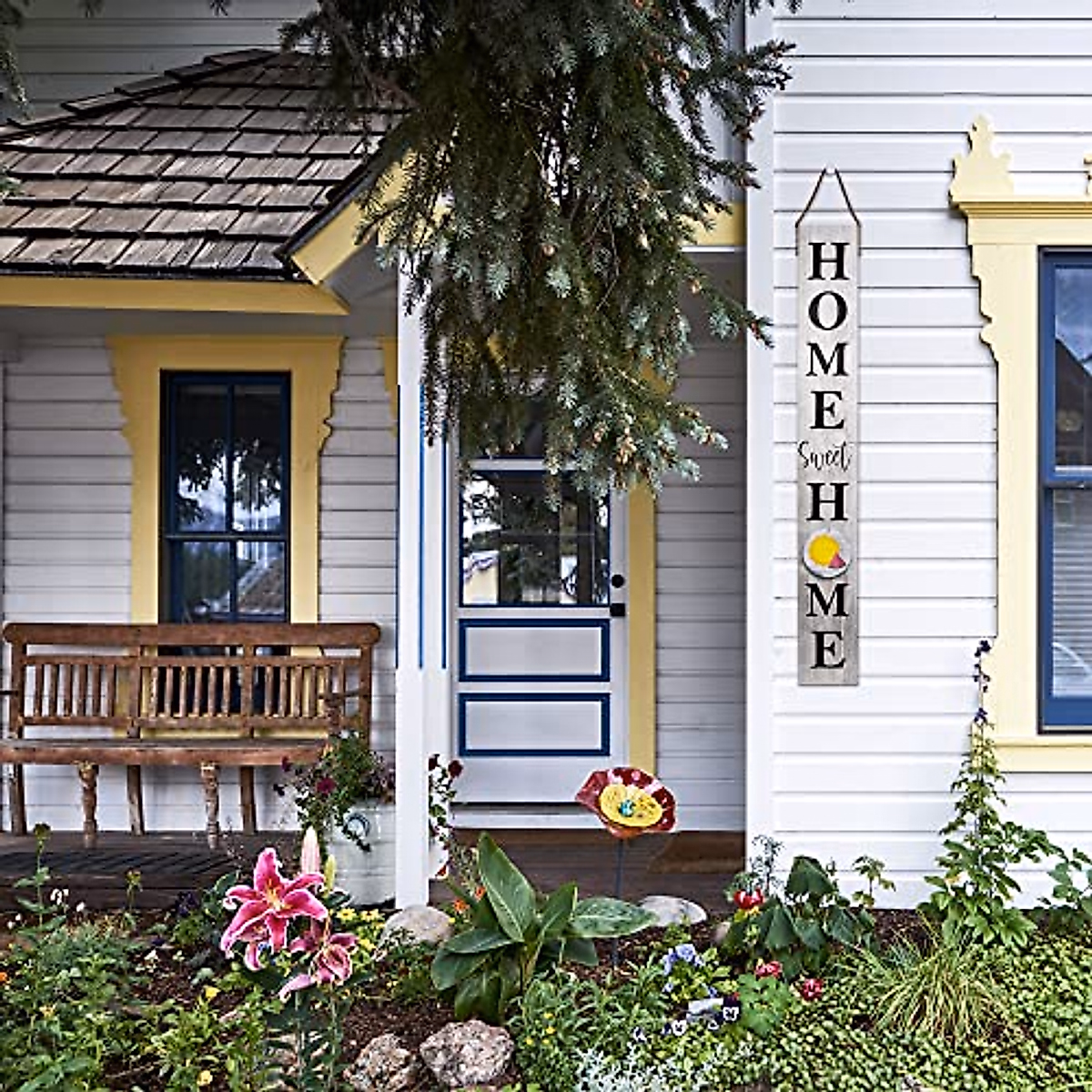Farmhouse Welcome Sign For Seasonal Front Door Decoration - Double Sided 5 ft Tall Sign w/ 10 Elements Enhances Your Christmas Decor - Standing/Hanging Sign Adds The Perfect Touch To Your Porch