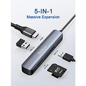 USB C Hub Multiport Adapter, dockteck 5-in-1 USB-C Hub with 4K 30Hz HDMI, SD/TF Card Slots, 2* USB 3.0 5Gbps Data Ports, for MacBook Pro, MacBook Air, iPad Pro, XPS
