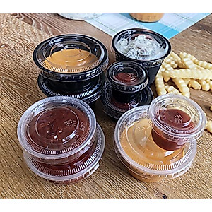 4U'LIFE 2 oz.Black Plastic Souffle Cup/Portion Cup With Lids-50 Sets