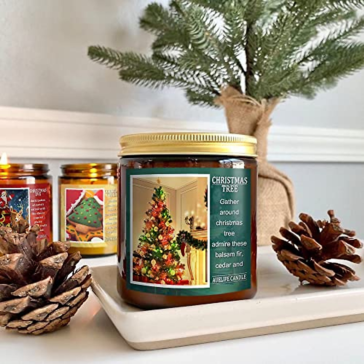 Christmas Tree Candles Soy Candle Gifts for Women Men Balsam Fir Cedar Holly and Evergreen Holiday Scented Candles for Home 50 Hour Burn Time 7oz Clear Jar Candle
