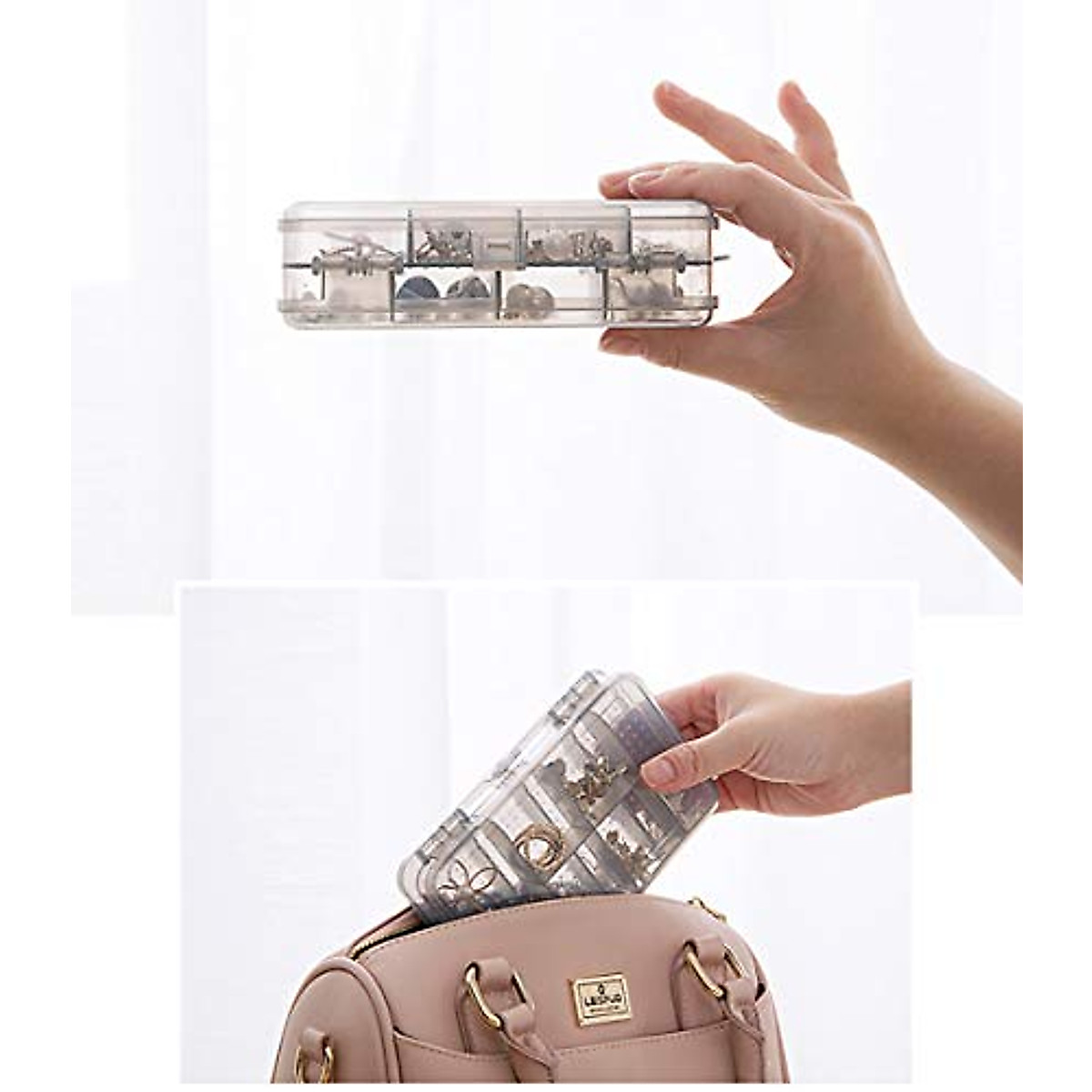 UUYYEO 2 Pcs Clear Plastic Double Layer Jewelry Boxes Organizer Storage Container for Earrings Necklaces Hair Clips Grey