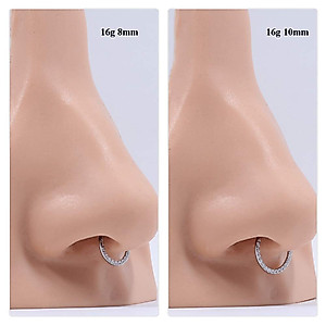 16g 8mm Septum Rings for Women 316L Surgical Steel Septum Clicker 16 Gauge Septum Jewelry CZ Daith Earring Hoop Hypoallergenic Daith Piercing Jewelry Cubic Zirconia Gem Hoop Silver Piercing Earring