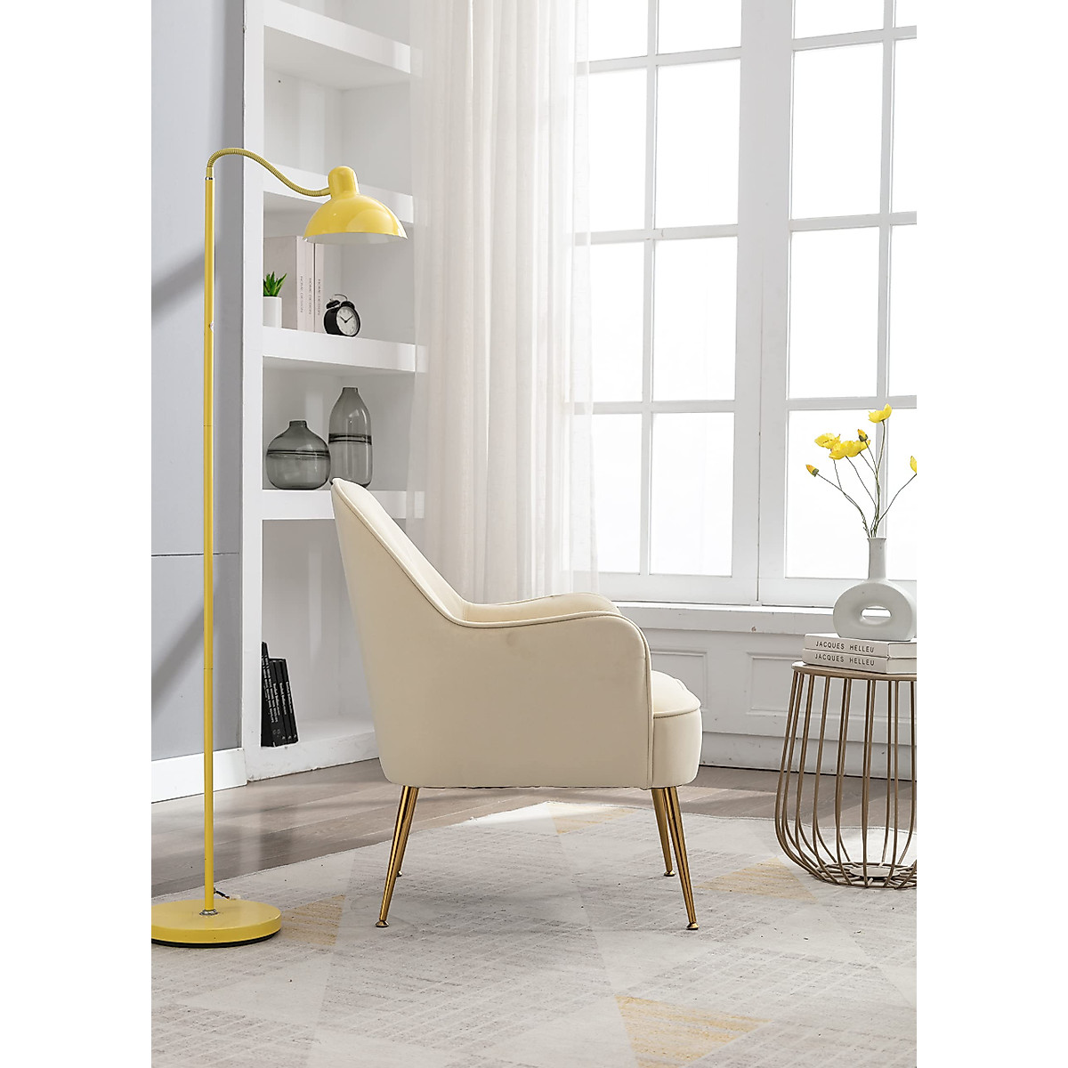 Bellemave Velvet Accent Chair,Modern Upholstered Leisure Arm Chair with Gold Metal Legs,Thickly Padded,Guest Chair Vanity Chair Club Chairs for Living Room Bedroom Office（Cream White）, W52752188