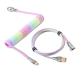 Fourmor Custom Coiled USB C Cable for Gaming Keyboard Double-Sleeved Mechanical Keyboard Cable with Slim Type Detachable Metal Aviator, 1.8M USB-C to USB-A