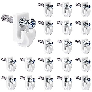 KALIONE 20 Packs Shelf Clips,Wire Shelf Clips,Closet Shelves Wall Mounted,White Loop Wall Clips,Wire Shelving Clips,Heavy Duty Fixed Clips with Screws Expansion Tubes for Wire Shelving Installation