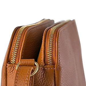 Baroncelli Crossbody Bag Made in Italy with Long Stripe Genuine Italian Soft Leather Brown