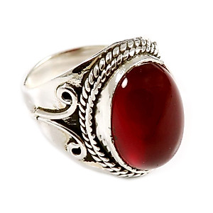 Goyal Jewels Carnelian Oval Shape Gemstone 925 Sterling Silver Stone Band Ring All Size Beautiful Ring Handmade Jewelry Ring GESR207A (US-13.5)
