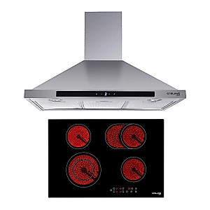 GASLAND Chef CH77BF 240V 30" 4 Burner Electric Ceramic Cooktop Kitchen Package, Comes with PR36SS 36" Wall Mount Range Hood