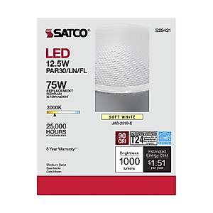 Satco S29431 12.5 Watt; PAR30LN LED; 3000K; California Compliant (12 LED Light Bulbs)