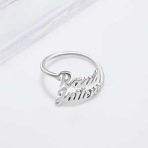 SIMONLY Valentines Day Gifts Double Name Ring Two Name Ring Sterling Silver Statement Ring Custom Name Ring with Any Names Mother Daughter Ring Gift