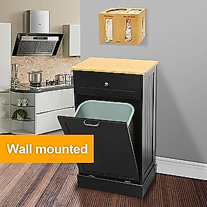 Bilifre 2-in-1 Extra Large Trash Bag and Grocery Bag Storage Dispenser, Fit Large Garbage Bag Roll, Kitchen Wall Mount Bamboo Plastic Bag Saver (Extra Large)