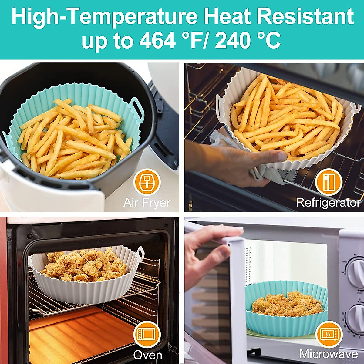 Air Fryer Silicone Liners, Reusable Silicone Air Fryer Liners, 7.5 Inch Silicone Inserts for 3QT-5QT Air-Fryer, Silicone Pot Basket Air Fryer Oven Accessories, 2-Pack (Gray+Pink)