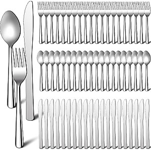 BBTO 100 Pcs Silverware Set for 33 Stainless Steel Flatware Set Mirror Polished Kitchen Utensils Cutlery Set with Square Edge Include 33 Knife 34 Fork 33 Spoon Tableware Set for Home, Dishwasher Safe