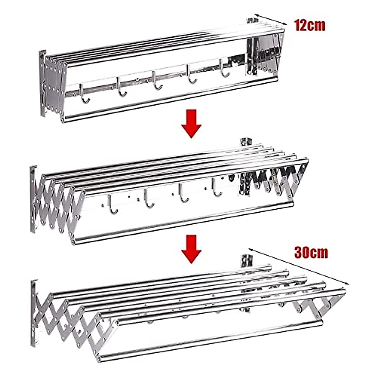 XMCX 40-100cm Wall Mounted Clothes Rail Laundry Drying Rack Foldable Space-Saving Airer Coat Hanger Racks Dryer Rod Hooks Easy Storage (Size : 100cm/39.4in)