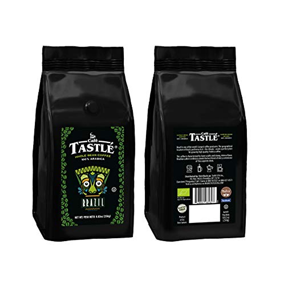 Cafe Tastle Ethiopia Colombia Brazil Honduras Peru Medium-Dark Roast 100% Arabica Whole Bean Coffee, 8.82 oz (Pack of 5)