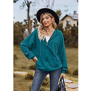 IN Chenthy Women's Fashion Hoodies & Sweatshirts, 2023 Fall V Neck Zip Up Hoodie Casual Sweater Long Sleeve Trendy Zipper Pullover Tops Green M