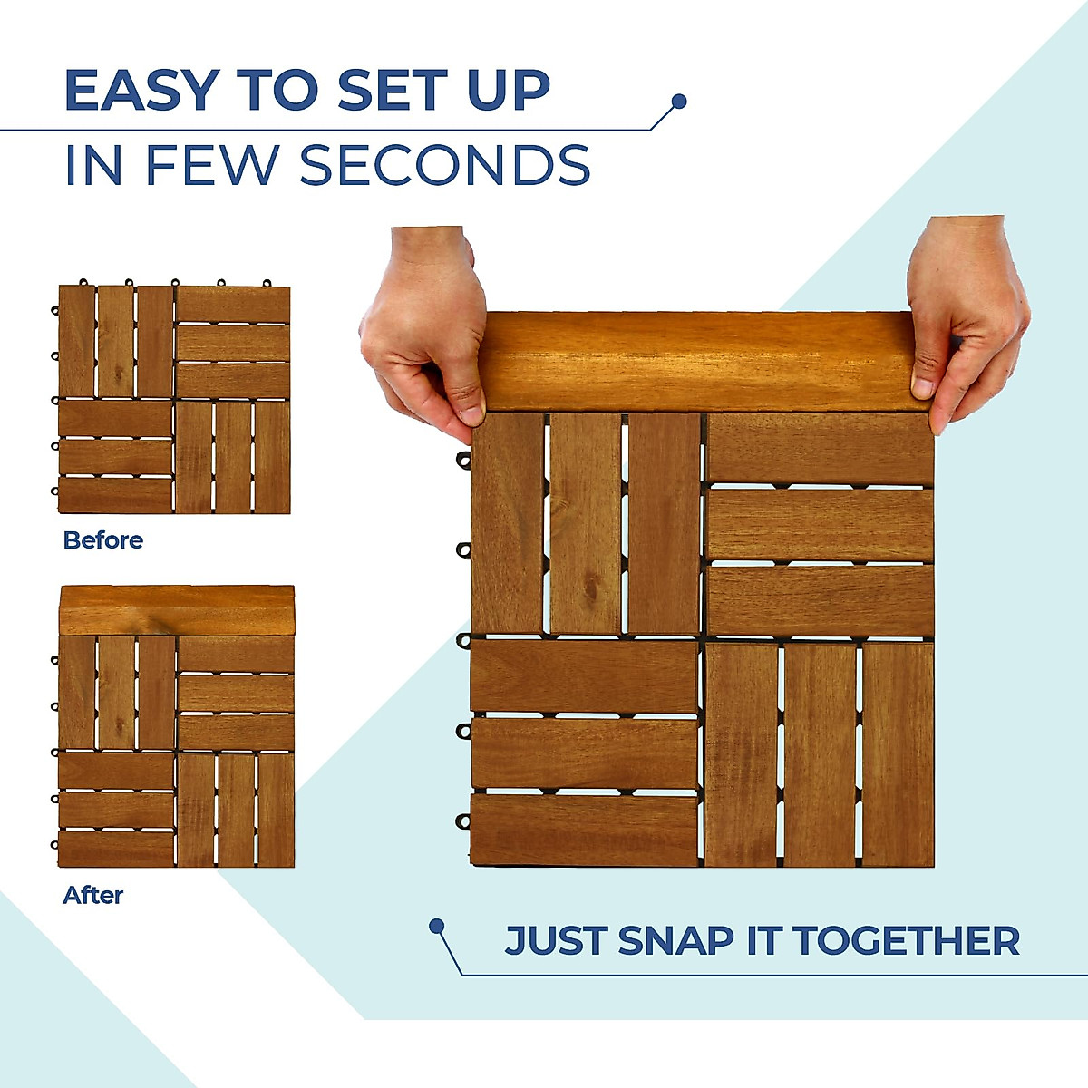 CLOVERHOLM 4Pcs Loop Ends Side Trim, 12 Inch Length Interlocking Deck Tile Edges, Outdoor Patio Flooring, Wooden Balcony Floor, Sturdy and Enduring Acacia Wood, Natural