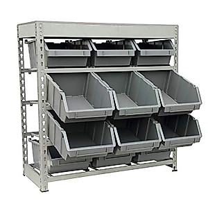 King's Rack Bin Rack Boltless Steel Storage System Organizer w/ 12 Plastic Bins in 4 tiers