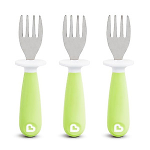 Munchkin® Raise™ Toddler Fork Set, 3 Pack, Stainless Steel, Plastic, Adorable Pink Toddler Utensils Forks: Munchkin’s 3-Piece Set for Happy Mealtimes! (Green)