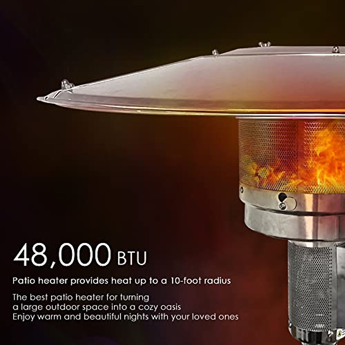 Patio Heater, GreenVines 48000BTU Outdoor Propane Heaters with Anti-tilt & Flame-out Protection System, Stainless Steel Garden Heat Lamp with Wheels for Backyard, Porch, Deck, Outside, ETL Listed…
