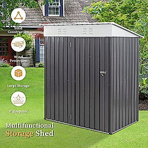 Vongrasig 5 x 3 x 6 FT Outdoor Storage Shed Clearance with Lockable Door Metal Garden Shed Steel Anti-Corrosion Storage House Waterproof Tool Shed for Backyard Patio, Lawn and Garden (Dark Gray)