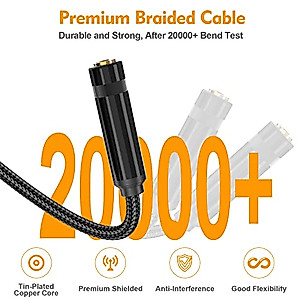 HOSONGIN 1/4 TRS Stereo Jack to Dual 1/4 TS Mono Y-Splitter Insert Cable, Nylon Braided Jacket Gold-Plated Plug Double Shielding Cable, 1 Feet