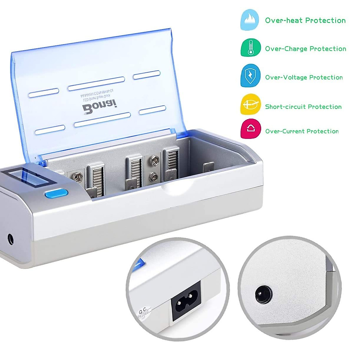 BONAI Rechargeable C Batteries 5000mAh 4-Counts with LCD Battery Charger for C D AA AAA 9V Ni-MH Ni-CD Batteries with D Cells 10,000mAh 1.2V Ni-MH High Capacity High Rate Battery 4 Pack