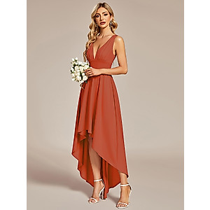 Ever-Pretty Women's Plus Size Ruched V Neck A-Line Hi-Lo Summer Bridesmaid Dresses Burnt Orange US20