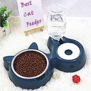 Double Bowl Water and Food Cat Feeder - Stainless Steel Bowl and Automatic Water Dispenser Bottle for Cats and Dogs