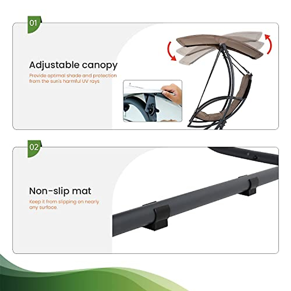 Patio Swing Outdoor Swing Chair Patio Swing with Canopy Patio Gliders Porch Swing with Stand Canopy & Cushion Hanging Lounge Chair for Backyard Outside Garden Balcony Brown