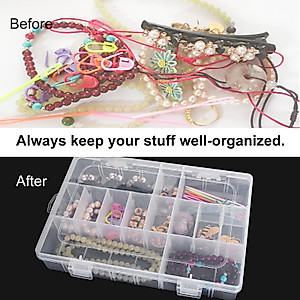 2 Pack 24 Grids Clear Plastic Organizer Box, Storage Container with Adjustable Divider, Craft and Bead Storage Organizer Box for DIY Crafts Jewelry Fishing Tackles with 1 Sheets Label Stickers