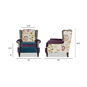 Jennifer Taylor Home Anya Eclectic Floral Patchwork Boho Chic Wingback Large Living Room Lounge Accent Arm Chair