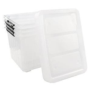 Cand 4 Packs 70 Quart Large Storage Box with Wheels, Large Lidded Storage Bins, Clear
