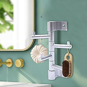 KWQKEM Swivel Coat Rack with 4 Hooks Wall Mount Wall Vertical Hooks Towel Racks for Bathroom Metal Robe Hook Key Holder Heavy Duty Towel Holder Hanger for Door Entryway Office (Silver, 4 Arms)