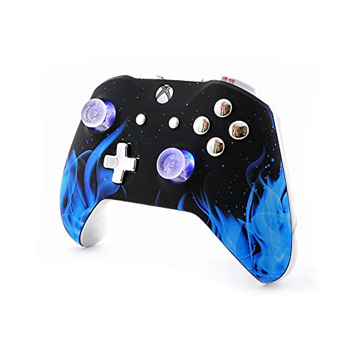"Chromium Blue Fire" UN-MODDED Custom Controller compatible with Xbox One S Unique Design (with 3.5 Jack)