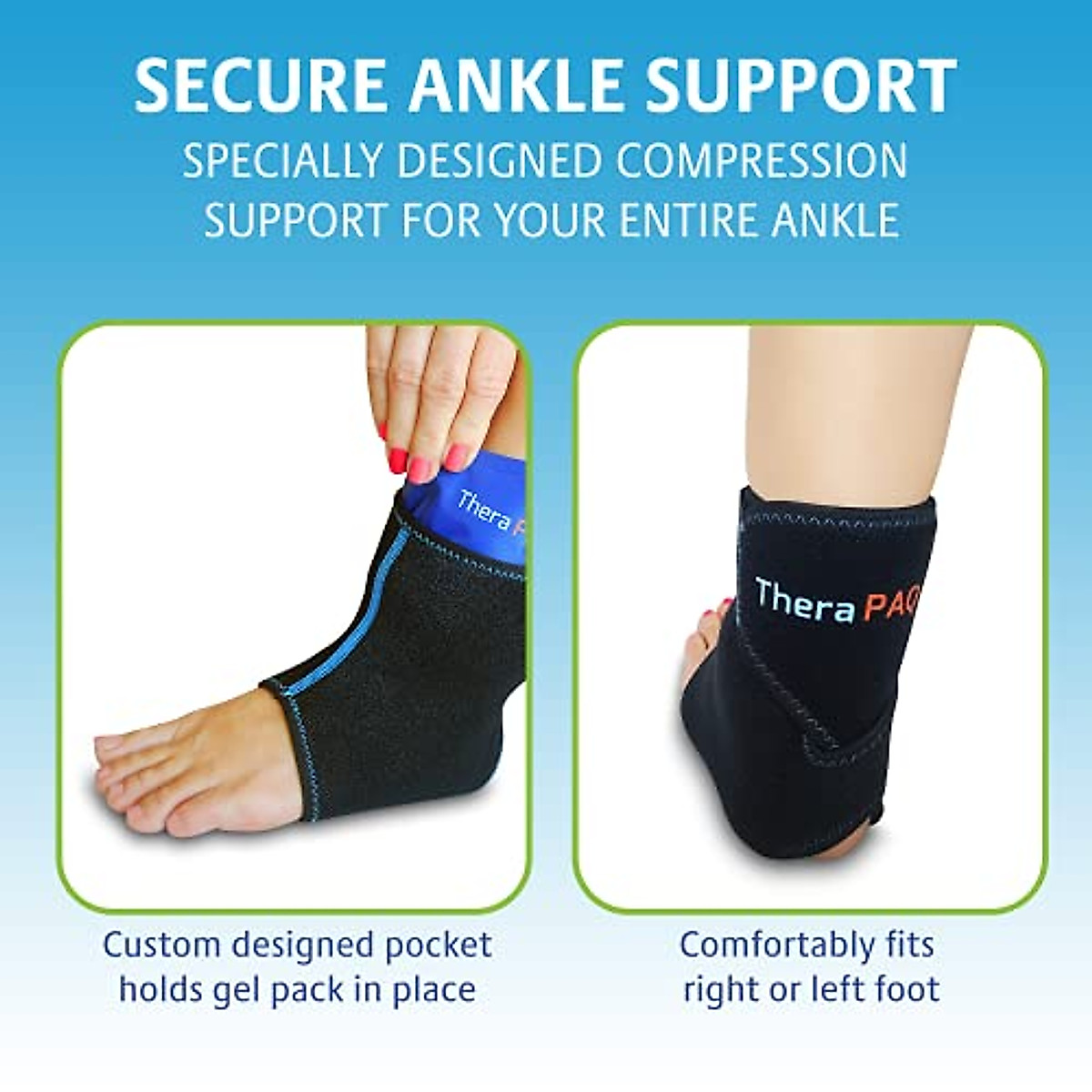 TheraPAQ Ankle and Foot Ice Pack Wrap -Small Reusable, Compression Hot and Cold Gel Pack for Relief from Pain Heel Discomfort, Foot Swelling, Surgery for Athletes and Elderly -Pregnancy Must Haves