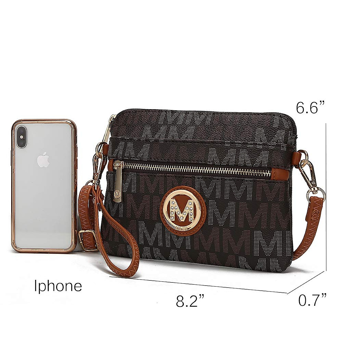 Mia K. Collection Wristlet Crossbody for Women, PU Leather Bag - Multi-Zipper Small Handbag Purse Beige