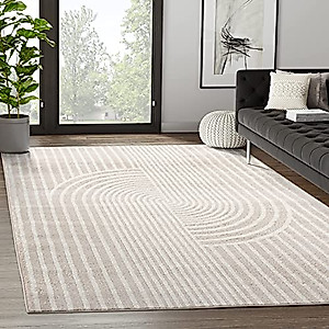 Abani Rugs Beige Arch Pattern Knot Modern Print Premium Area Rug - Contemporary No-Shed Neutral 6’ x 9’ Bedroom Rug