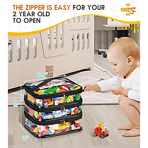 MISSLO 3-Layer Storage Organizer with 3 Manual Pockets Clear Storage Bag for Puzzles, Bricks, Building Blocks, Crafts (Black)